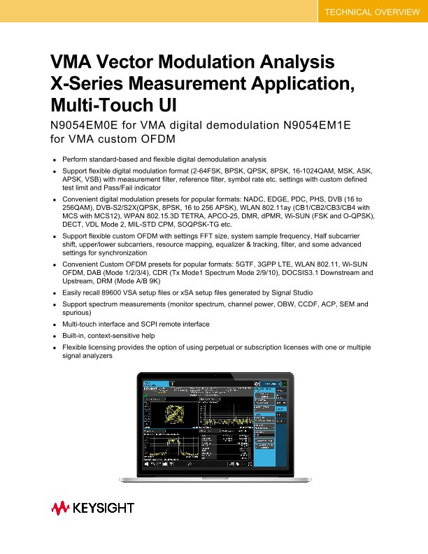 VMA Vector Modulation Analysis X-Series Measurement Application, Multi-Touch UI PDF Asset Page ...